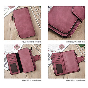 Surakey Women Wallet Leather Blocking Designer Trifold Card Holder Ladies Clutch with ID Card Purse Large Capacity Bag Gift, Claret