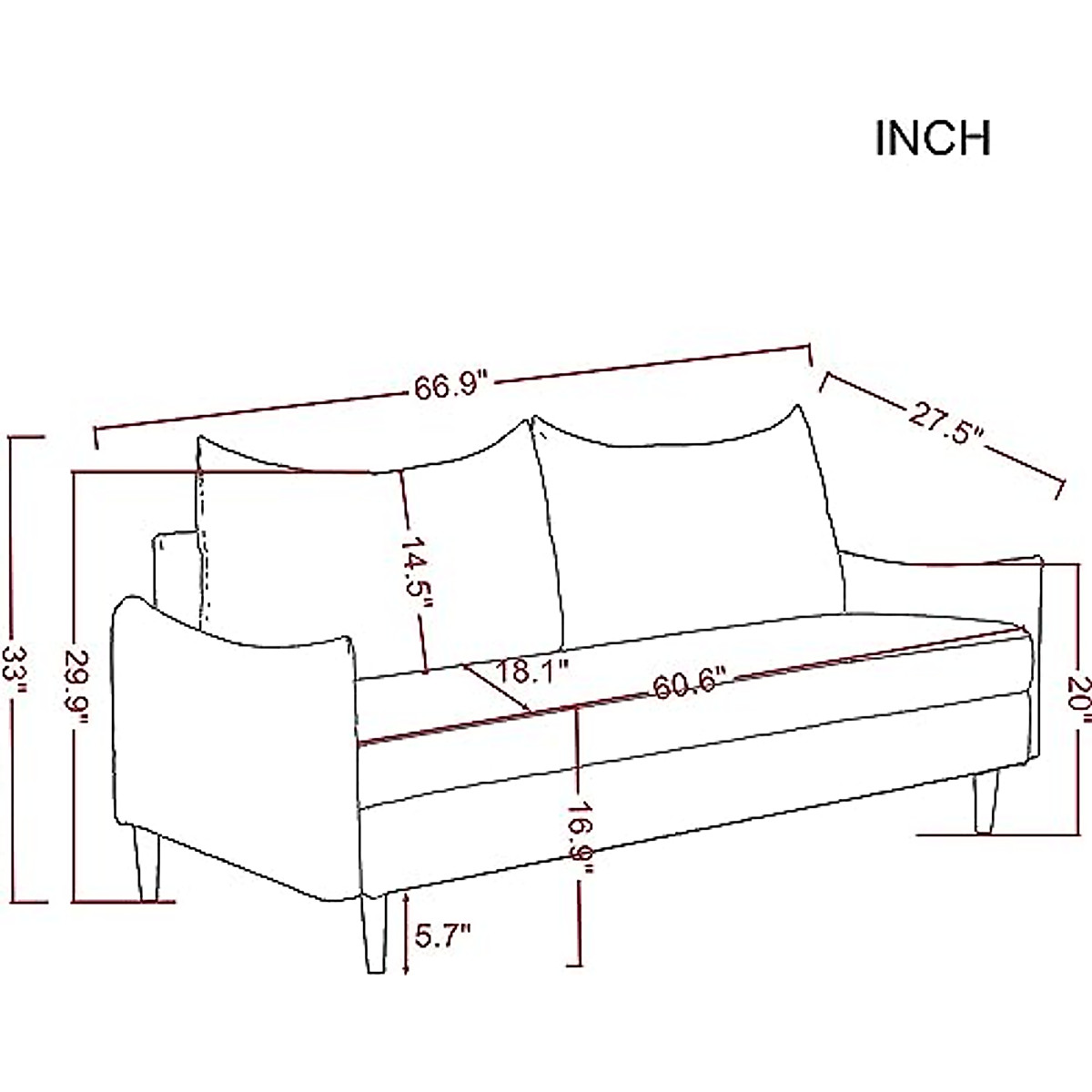 ERYE Polyester Upholstered Sofa Loveseat Couch for Home Apartment Office Small Space Living Room Furniture Sets,Modern Design Love Seats, Purple