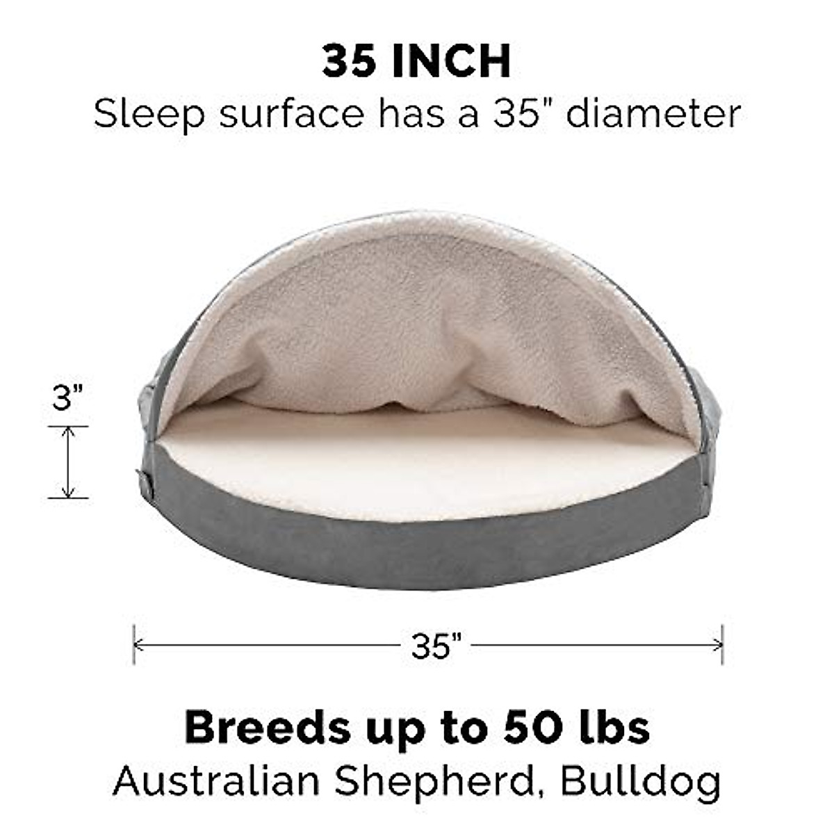 Furhaven 35" Round Orthopedic Dog Bed for Large/Medium Dogs w/ Removable Washable Cover, For Dogs Up to 50 lbs - Sherpa & Suede Snuggery - Gray, 35-inch