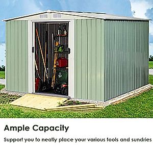 Goplus® Galvanized Steel Outdoor Storage Shed 8.5X 8.5Ft Heavy Duty Tool House W/Sliding Door for Garden Lawn(Light Green)