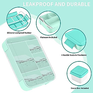 LOVINA Bento Box for Adult Kids, Stylish Teens Adult Lunch Box Containers With 5 Compartments, Durable, Microwave/Dishwasher Safe, BPA-Free, Perfect for On-the-Go Meal(Cyan)