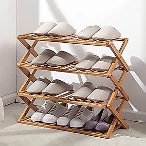 Koolouispoper Shoe Rack 3/4 Tier Folding Multifunctional Storage Organizer Bamboo Shoe Shelf Simple Household Economical Shelf (3 Layers)