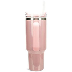 Elanze Designs I Drink Coffee Like A Gilmore Girl 40 oz. Stainless Steel, Large Water Bottle Coffee Mug, Spill & Leak Resistant, Thermal Travel Tumbler with Handle, Lid & Straw, Pale Pink