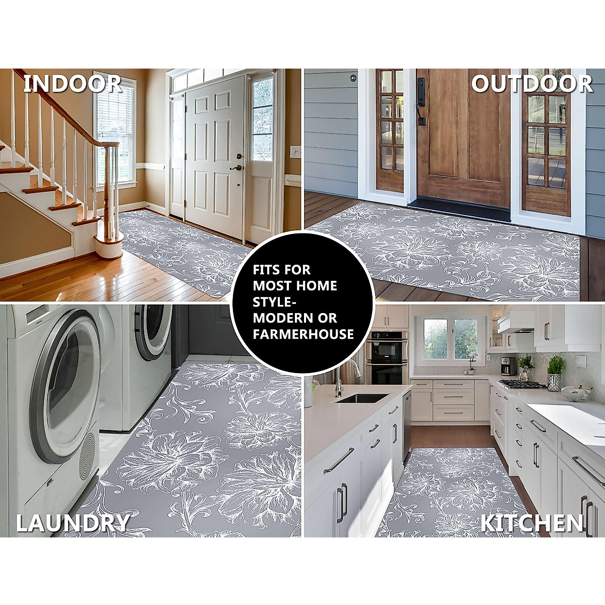 Cosilyt 3×5 Feet Extra Large 1/10" Ultra Thin Front Door Mat Indoor Entryway Area Rug for Inside Entry, Non Slip Washable Rubber Interior Door Mats Entrance Home, Baroque Grey