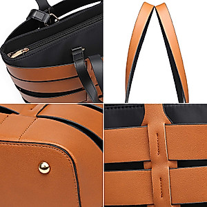 2Pcs Women Tote Handbag Oxford Cloth Purse Top Handle Work Bag Large Capacity Shoulder Bag For Work(Black)