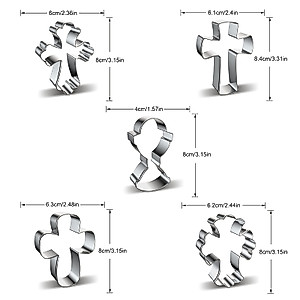 Cross Cookie Cutter Shapes Set, Azflyife 5 Piece Stainless Steel Metal Biscuit Mold Cookie Cutters with Chalice Holy Cup Crucifix Crucifixion for Easter Halloween Christmas Religious Baptism Communion