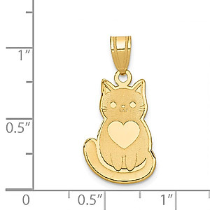 Solid 14k Yellow Gold Laser Cut Cat with Heart Charm Pendant