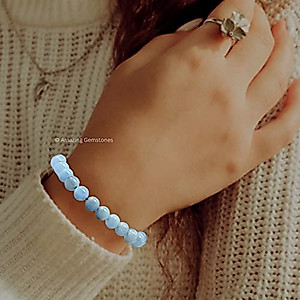 Aquamarine Bracelet for Women Men's Gifts - Protection Healing Crystal Bracelet - 8mm Gemstone Beaded Adjustable Bracelet