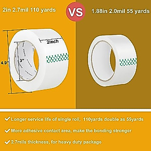 Xhaleseal Clear Packaging Tape 6 Rolls 2.7mils 2inch 110Yards Total 660yards 1980feet Refill Heavy Duty Packing Tape for Moving Shipping Packaging Boxes