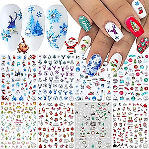 Christmas Nail Stickers, 8 Sheets Christmas Nail Art Decals Snowflakes Snowman Santa Claus Reindeer Christmas Tree Bell Xmas Nail Design 3D Self-Adhesive Holographic Winter Nail Decals for Women Girls