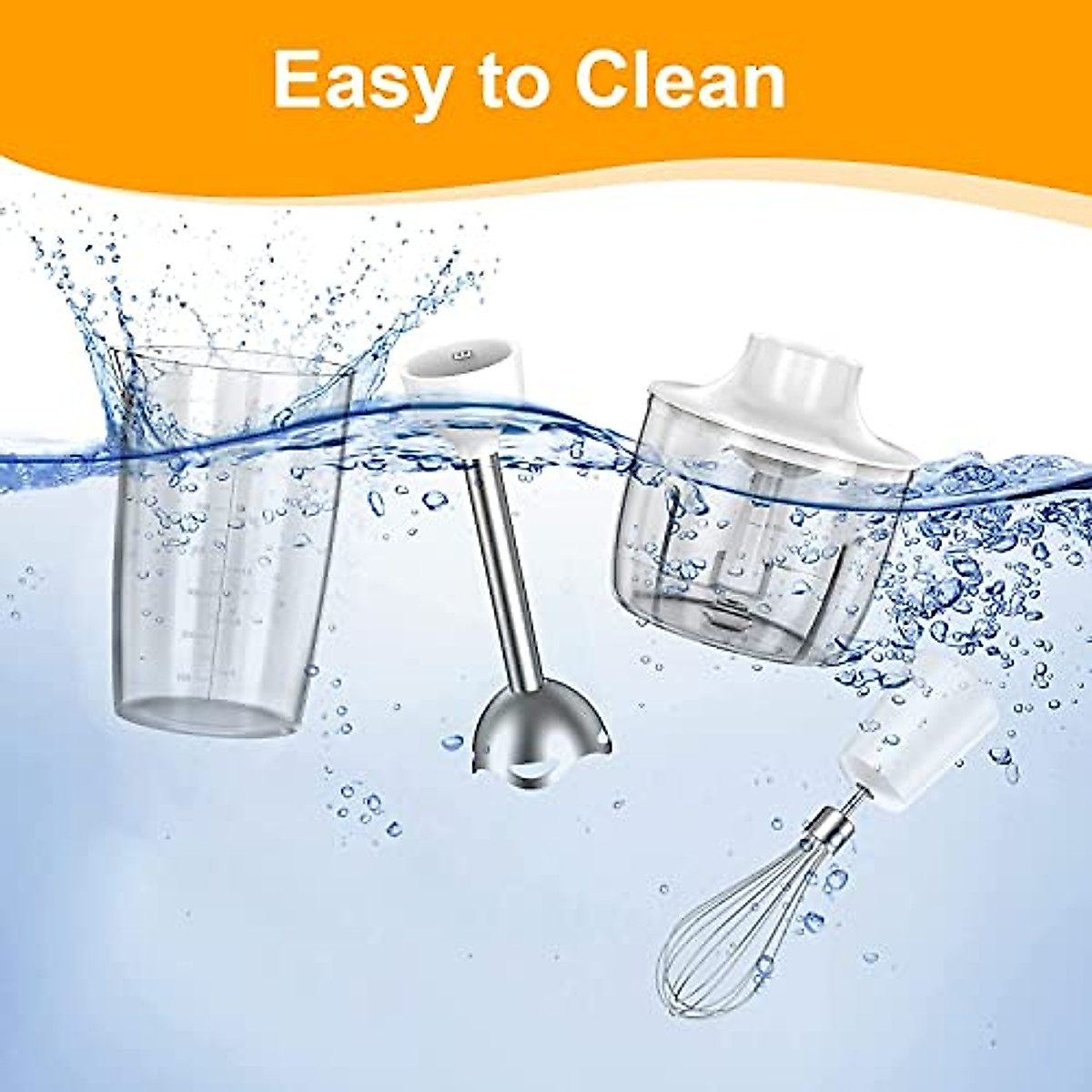 PHISINIC Immersion Hand Blender, 300W 5-in-1 Stick Blender, 2-Speed Electric Handheld Blender with 500ml food Chopping Bowl,600ml Measuring cup, Whisk rod use for Baby Food