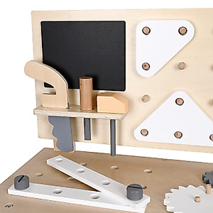 WONKAWOO Wooden Workbench with Blackboard Tool Playset for Kids and Toddlers Construction Bench Set Educational Building Toy Gift for Boys Girls