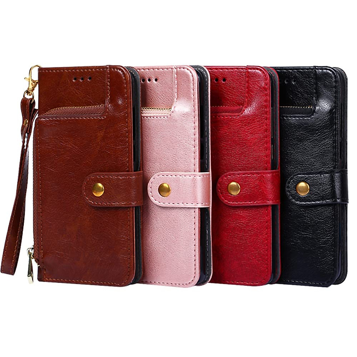 BANLEI2U Phone Cover Zipper Wallet Folio Case for Samsung Galaxy S9 Plus, Premium PU Leather Slim Fit Cover for Galaxy S9 Plus, 1 Transparent Photo Frame Slot, Skin Friendly, Golden