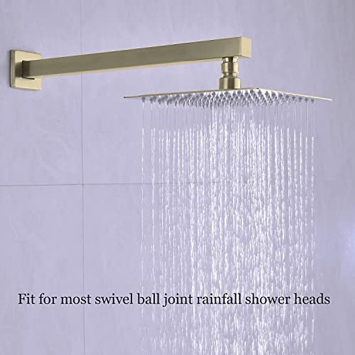 Square Shower Arm with Flange in Brushed Brass 16 Inch Wall Mounted Rainfall Shower Head Extension Arm, Stainless Steel, Brushed Gold