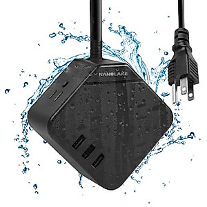 Outdoor Power Strip Surge Protector Weatherproof with 3 widely outlets 6ft Extension Cord,12w 3 USB A,Flat Plug,1875W(15A),Desk Kitchen Bathroom Terrace Suitable,Fire Resistance PC Resin