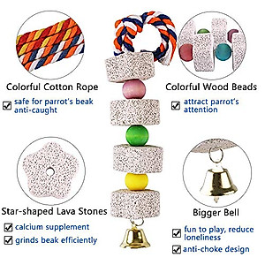 Unibene Parrot Chewing Toy, Bird Beak Grinding Stone with Bell, Lava Block Calcium Supplement Food for African Greys Amazon Conure Eclectus Budgies Parakeet Cockatiel Hamster Chinchilla Rabbit, 2 Pack