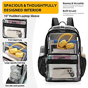 FARMARK Clear Backpack Heavy Duty, Transparent Backpack with Sturdy Strap for School/Travel/Work