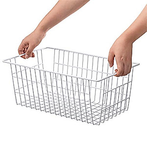 SANNO Large Freezer Baskets Metal Storage Organizer Bin Basket Wire Storage Basket for Kitchen Pantry Bathroom Set of 3 Large Metal Farmhouse Food Fruit Produce Organizer Bins