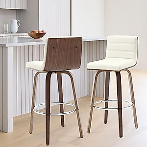 Bekrvio Bar Stools Set of 3 Swivel Bar Stools with Backs, 29 Inch Bar Height Upholstered PU Leather Barstool, L Shape Back, Padded Seat, Mid-Century Modern Bar Stool Chairs for Kitchen Island, White