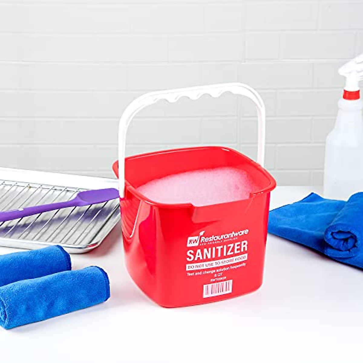 Restaurantware RW Clean 8 Quart Cleaning Bucket 1 Detergent Square Bucket - With Measurements Built-In Spout And Handle Red Plastic Utility Bucket For Home Or Commercial Use