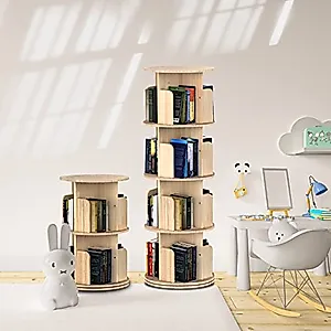 Cuguords Rotating Bookshelf Tower, 360 Display Spinning Bookshelf, 4 Tier Revolving Bookcase for Kids&Adults, Rotating Bookcase for Bedroom, Living Room, Study Room, Corner Bookshelf for Small Space
