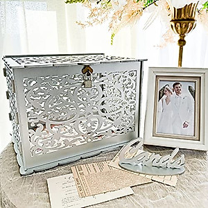 OurWarm Wedding Card Box with Lock, Silver Card Box for Wedding Reception, Wooden Gift Card Box Holder Money Box for Rustic Wedding Party Birthday Baby Shower Graduation Decorations