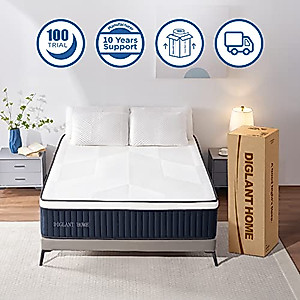 Full Mattress, DIGLANT 14 Inch Hybrid Mattress, Medium Plush Feel Memory Foam Euro Top Mattress in a Box and Pocket Springs, CertiPUR-US Certified, Balance Support & Pain-Relief Full Size Mattress