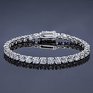 Dainty Cuban Link Chain Bracelet for Women,925 Sterling Silver Bracelet White Gold Plated Hip Hop CZ Diamond Mens Bracelet for Jewelry Gifts (Sliver, 18.6)