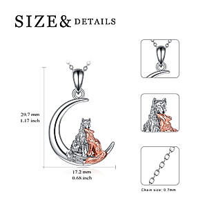 WINNICACA Wolf and Fox Necklace Sterling Silver Wolf Pendant Animal Wolf Fox Jewelry Gifts for Women