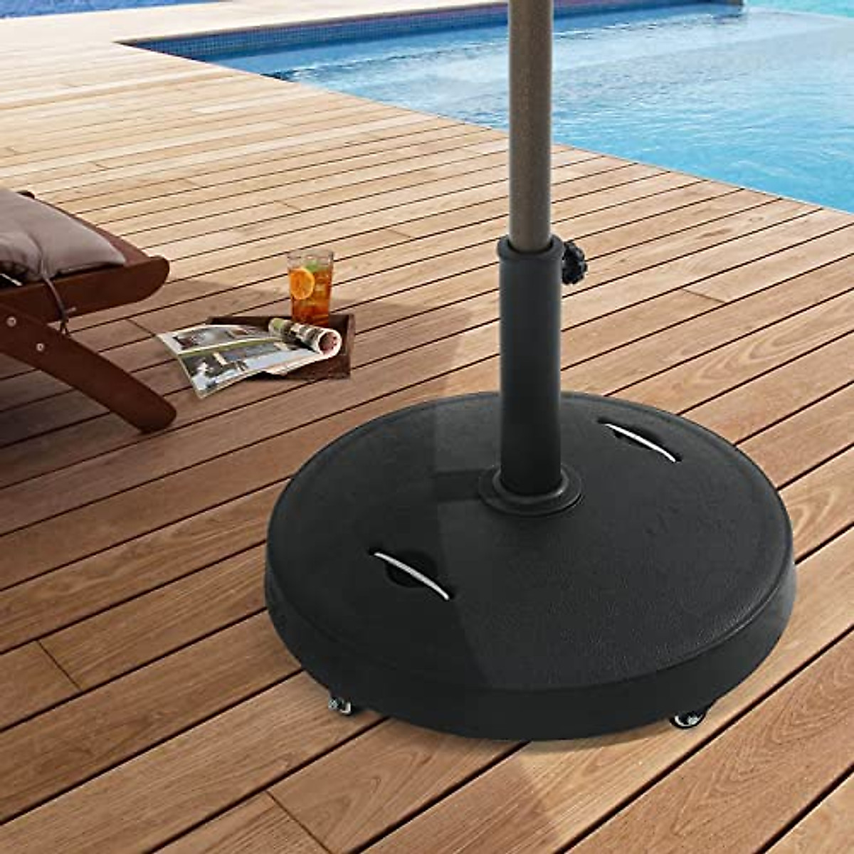 Verano Garden Patio Umbrella Base 52lbs, Heavy Duty Umbrella Stand with Wheels for Outdoor 1.5''~1.89'' Market Umbrella, Weighted Base for Patio Deck Porch Poolside (Black with Handle)