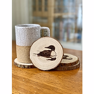 Loon Engraved Wood Coaster - Set of 4 - Perfect Gift for Wedding, Engagement, Anniversary, or Christmas