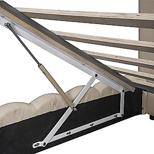 GLORHOME Queen Size Upholstered Platform Bed with LED Headboard and USB Charging Ports, Wooden Bed Frame，Beige