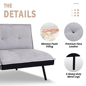 IULULU Futon Sofa Bed Modern Convertible Armless Sleeper Couch Daybed for Studio, Apartment, Office, Small Space, Compact Living Room, Grey