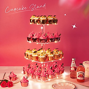 4 Tier Heart Cupcake Stand, 2023 New Acrylic Cupcake Holder with LED Light, Premium Cupcake Tower Dessert Tree Tower for Wedding Anniversary Birthday Party Decorations