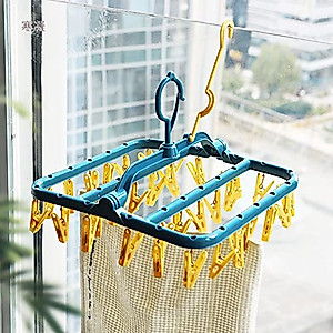 Radefasun Clip and Drip Hanger with 32 Clips Plastic Swivel Hook Portable Folding Drying Rack Baby Clothes Hanger Foldable Travel Accessories for Socks Bras Lingerie Towels Underwear Gloves