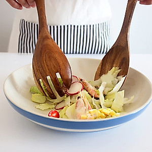 Wooden Acacia Salad Servers 10 in Set of Salad Mixing Dinner Fork and Spoon Home Kitchen Food Mixing Utensil Set (10 inch set)