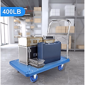 Heavy Duty Platform Truck Cart: Upgrade Large Flatbed Cart Folding Hand Trucks | 400 LBS Heavy Duty Space Saving Collapsible | Swivel Push Handle Flat Bed Wagon (Bule, S)