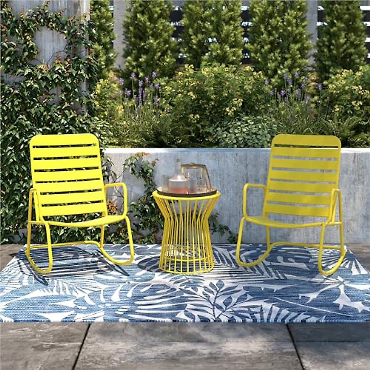 Novogratz 88065YLW1E Poolside Roberta Outdoor Rocking Chair, Yellow