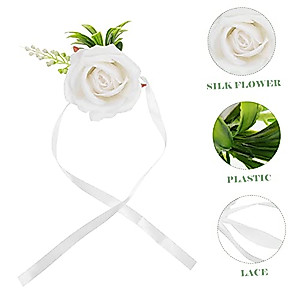 Garneck Wrist Flower Wedding Decor Wrist Corsage Bridesmaid Bracelets Corsage Wristlet Band Bridesmaid Wrist Chains Wrist Corsage Flowers Wedding Dress Plastic Decorative Flower White
