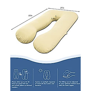 AngQi Pregnant Pillows for Sleeping, Pregnancy Belly Pillow with Cooling Cotton Cover - Support for Back, Hips, Legs, Belly for Pregnant Women Sleeping - Yellow Cream