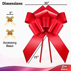 Zoe Deco Big Car Bow (Red, 30 inch), Gift Bows, Giant Bow for Car, Birthday Bow, Huge Car Bow, Car Bows, Big Red Bow, Bows for Gifts, Christmas Bows for Cars, Big Gift Bow, Party Bow