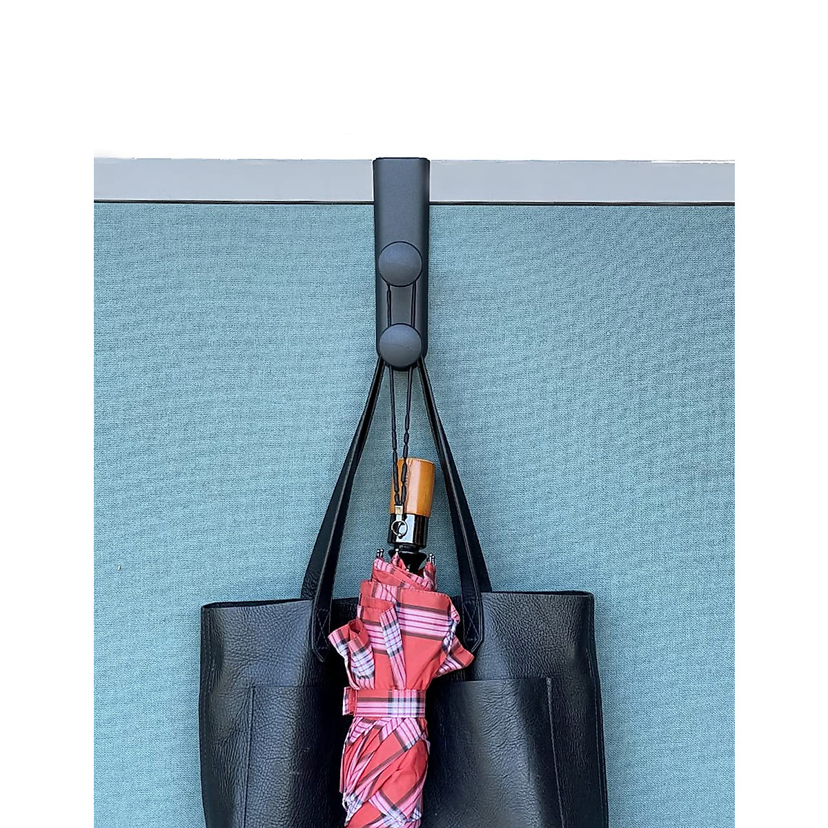 Tetra-Teknica Cubi-pro CWH03 Over-The-Panel Cubicle Partition Wall Garment Hanger with Double Posts, 2 1/2" - 3" Panels, Black