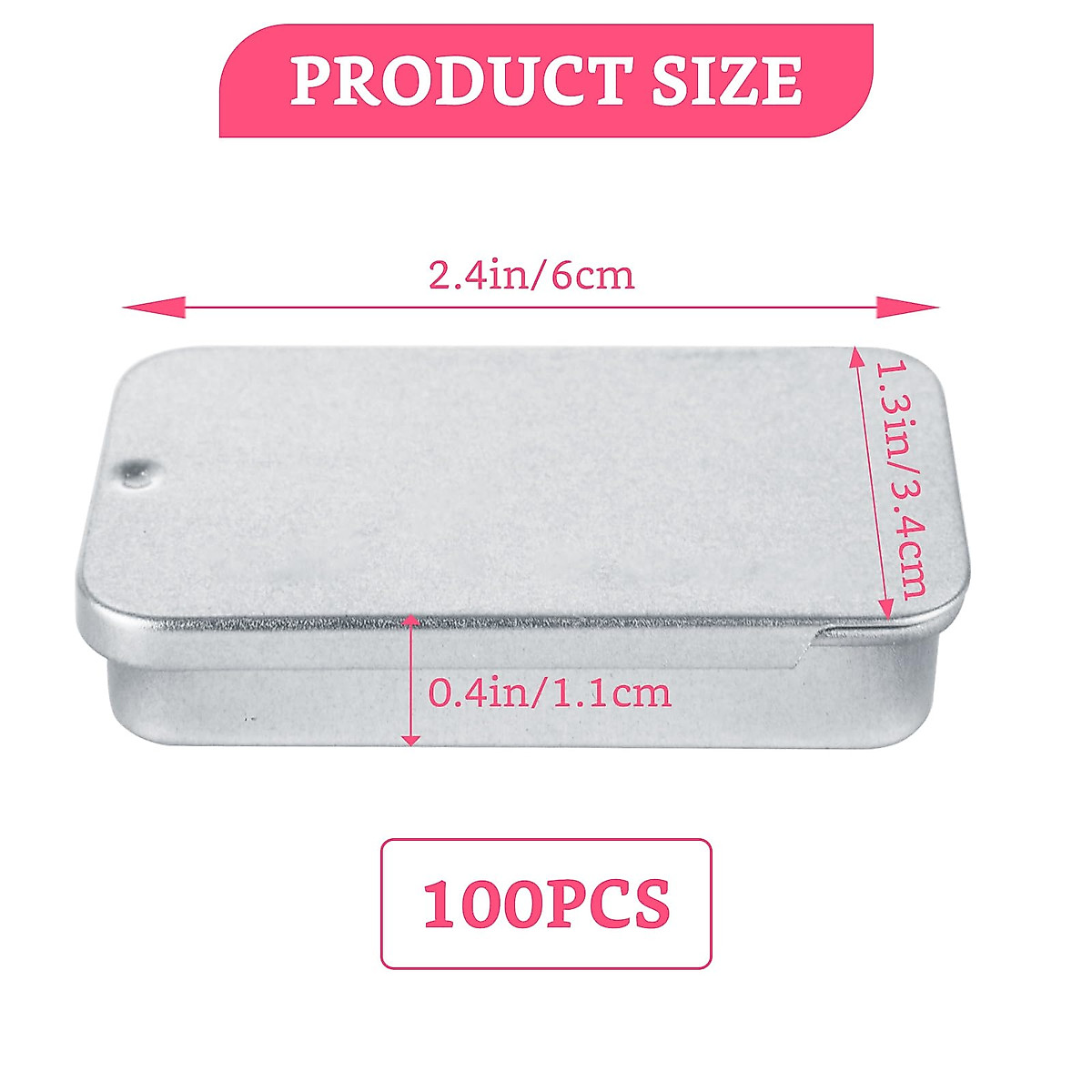 DAJAVE 100 Pack Metal Slide Top Tin Containers, 0.5 oz Mini Metal Tin Containers, Rectangle Metal Tin Box with Slide Lids for Lip Balm Jewelry Crafts Pills(Silver)