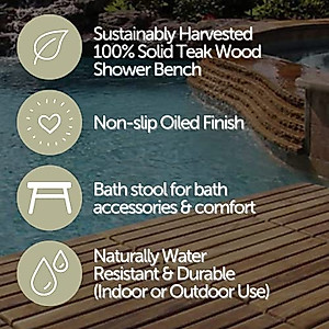 NORDIC STYLE TEAK Wood Shower and Spa Bench with Shelf 18 inch, Indoor and Outdoor Use (Oiled Finish)