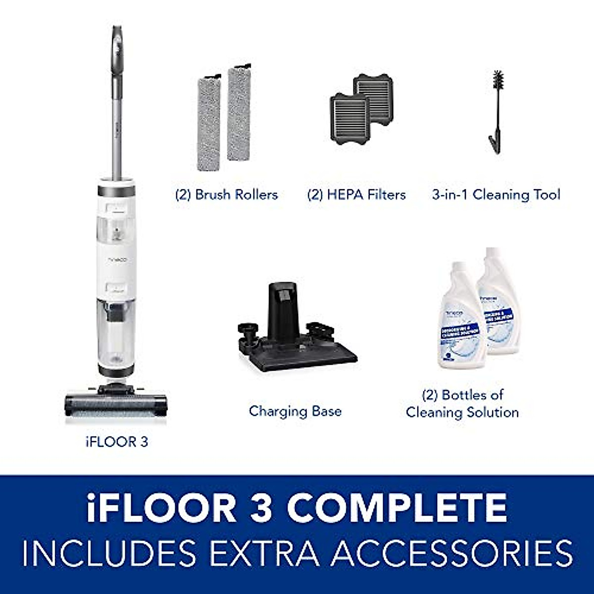 Tineco iFloor 3 Complete Cordless Wet Dry Vacuum Cleaner, Floor Washer, One-Step Cleaning for Hard Floors, with Extra Accessory Package