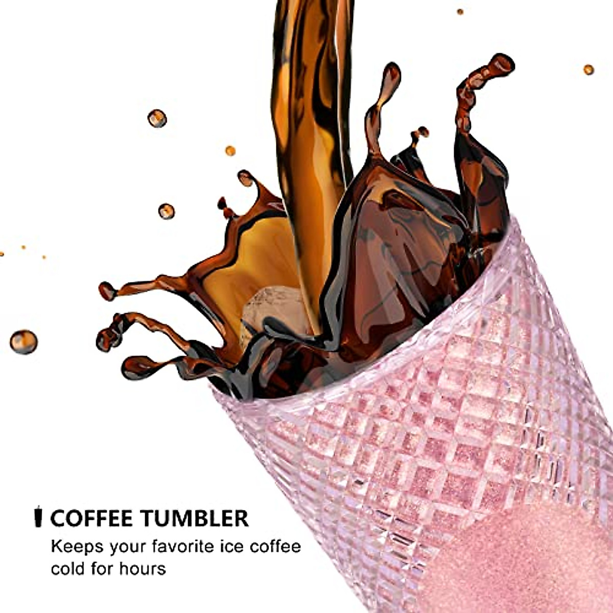 Tumbler with Lid, Iced Coffee Cup Travel Mug Reusable Plastic Cups,Double Walled Insulated Tumblers With Leak Proof Lids,BPA Free,24Oz Glitter Pink