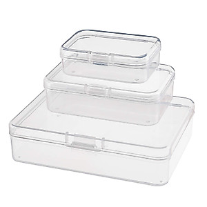 Kingrol 32 Pack Mini Clear Plastic Storage Containers with Lids, 3 Size Empty Hinged Boxes for Beads, Jewelry, Tools, Craft Supplies
