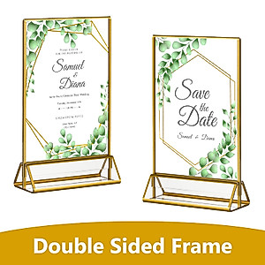 6 Pack Acrylic Wedding Table Numbers Holder, Gold Frames Sign Holders 5x7, Vertical Display Stand for Table Menu Holders, Double Sided Photo Picture Frame for Party Wedding Table Decorations