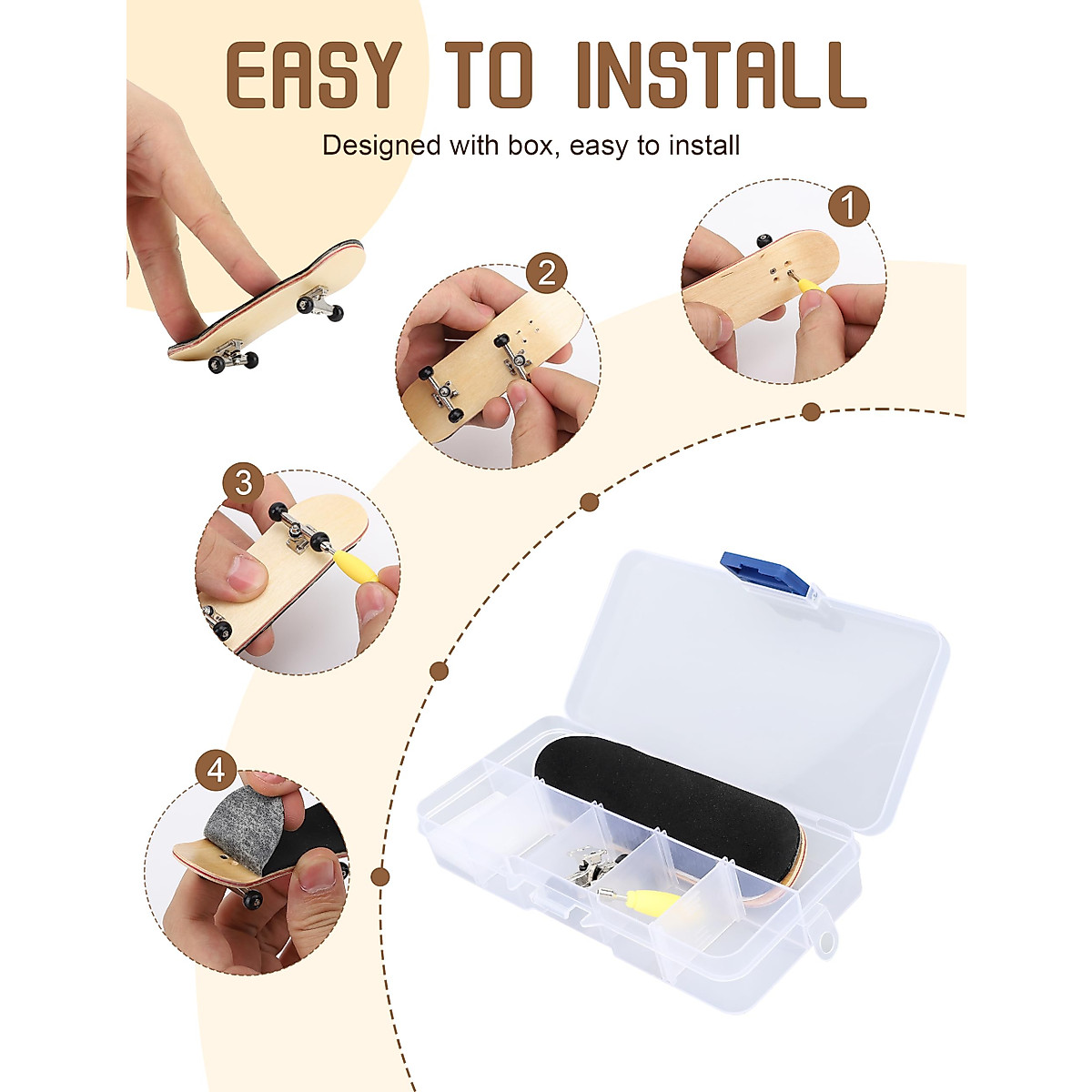 Yosoo Health Gear Finger Skateboards, Finger Board, Tool Kit, 1Pc Maple Wooden Alloy Fingerboard Finger Skateboards with Box Reduce Pressure Kids Gifts