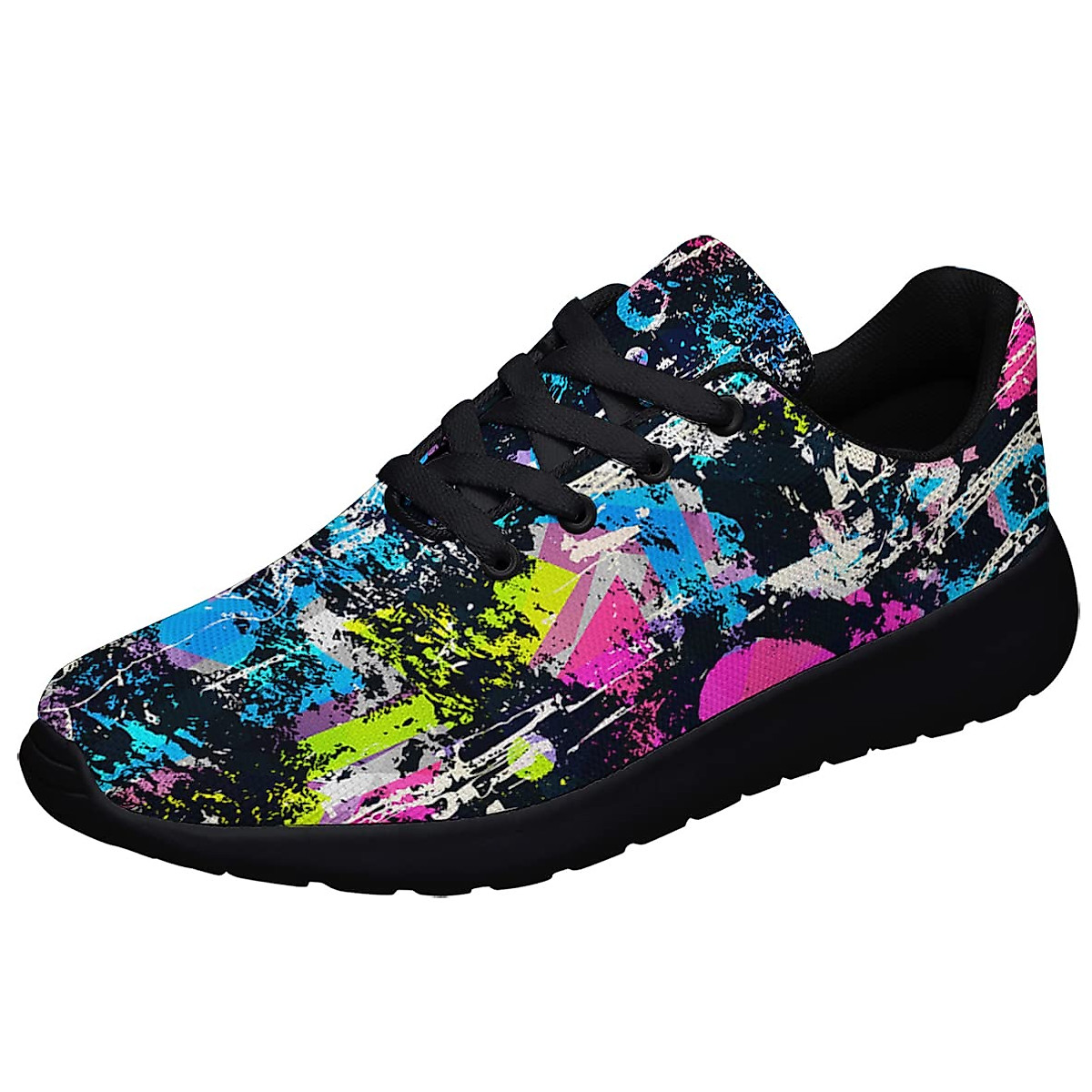 Graffiti Shoes,Women Men Cool Urban Funky Street Art Running Sneakers,Trippy Psychedelic Street Art Shoes Black Size 11
